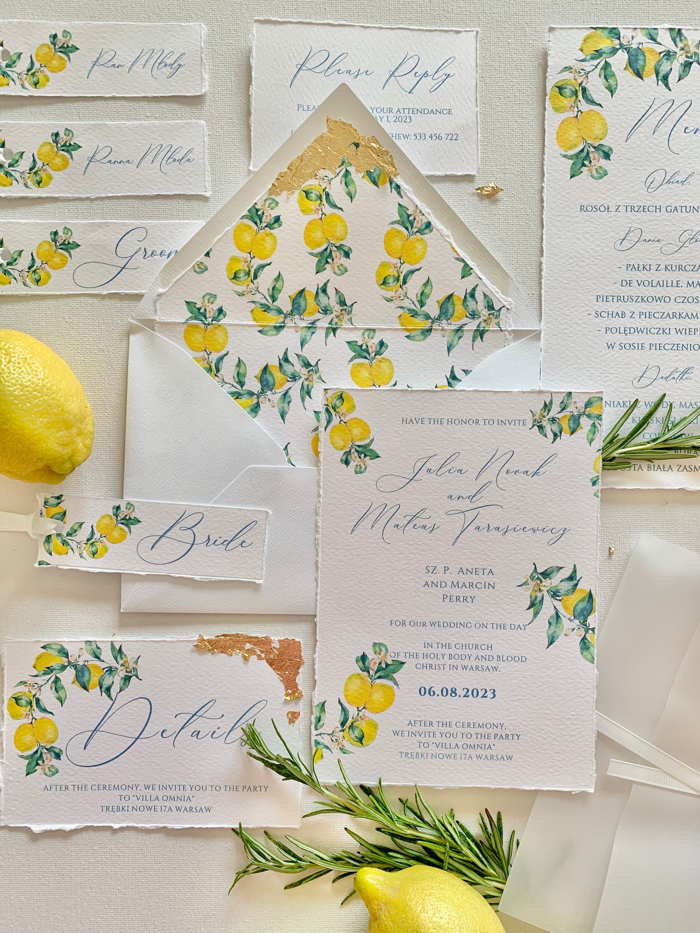 Lemon Wedding Invitation Template Tuscany Wedding Olive - Etsy