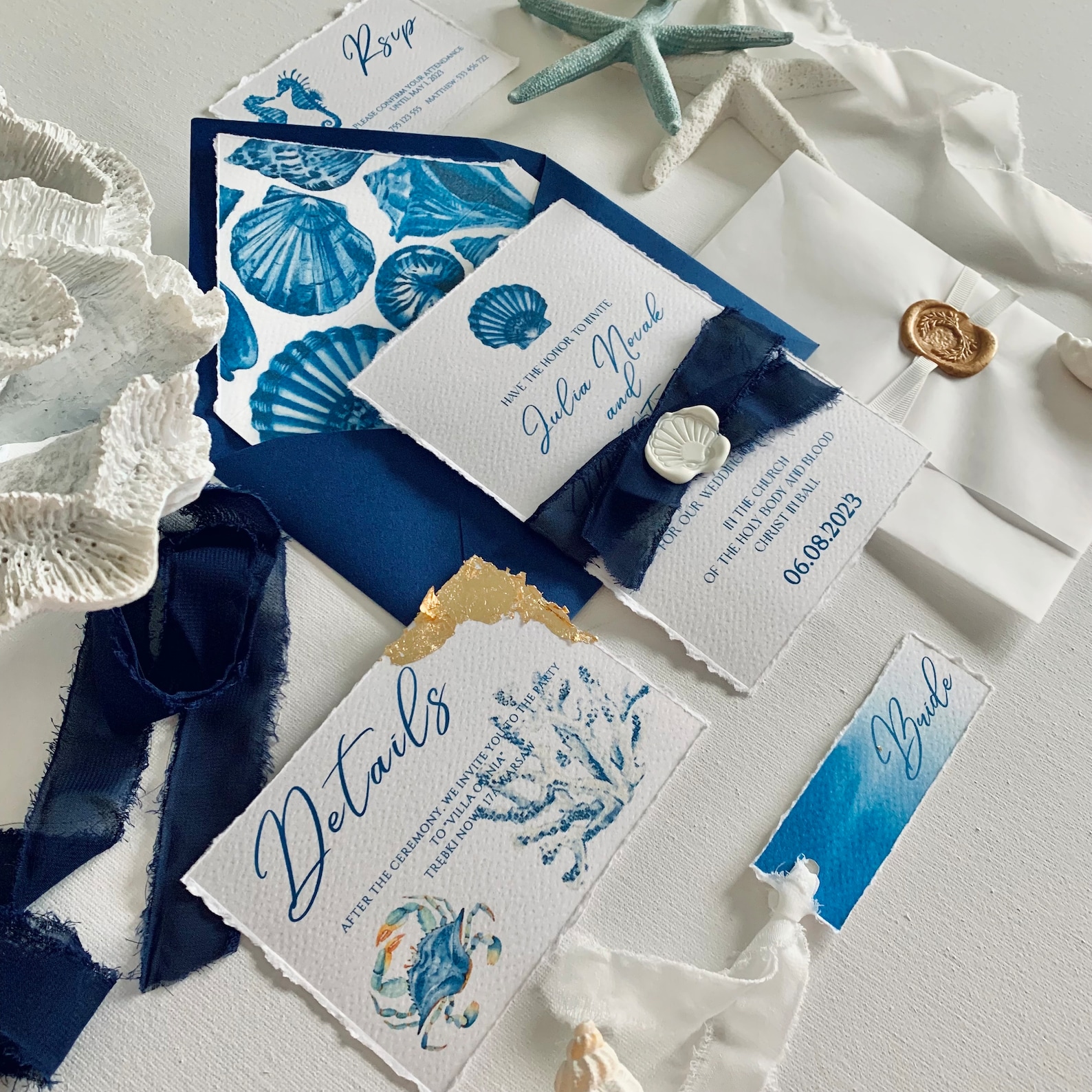 Seashel Aegean Blue Wedding Invitation Template, Wedding Wedding Invitation, Printable Marine ...