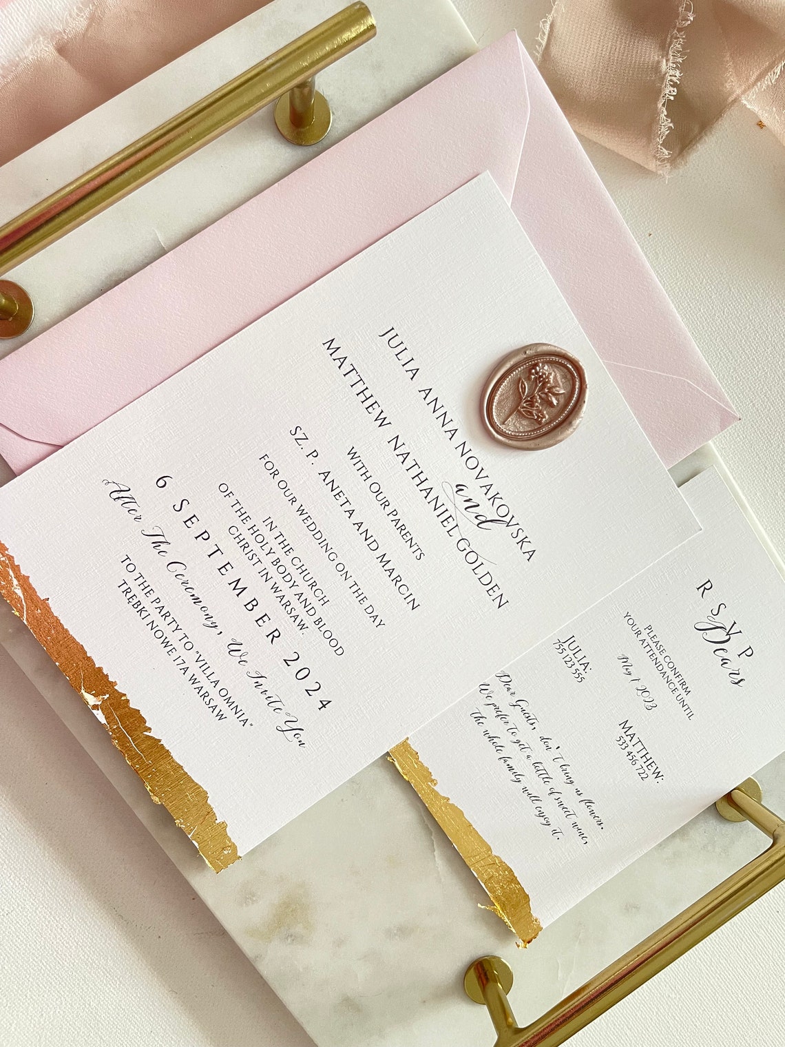 Golden Leaves Handmade Wedding Invitation Sets, Deckled Edge Paper ...