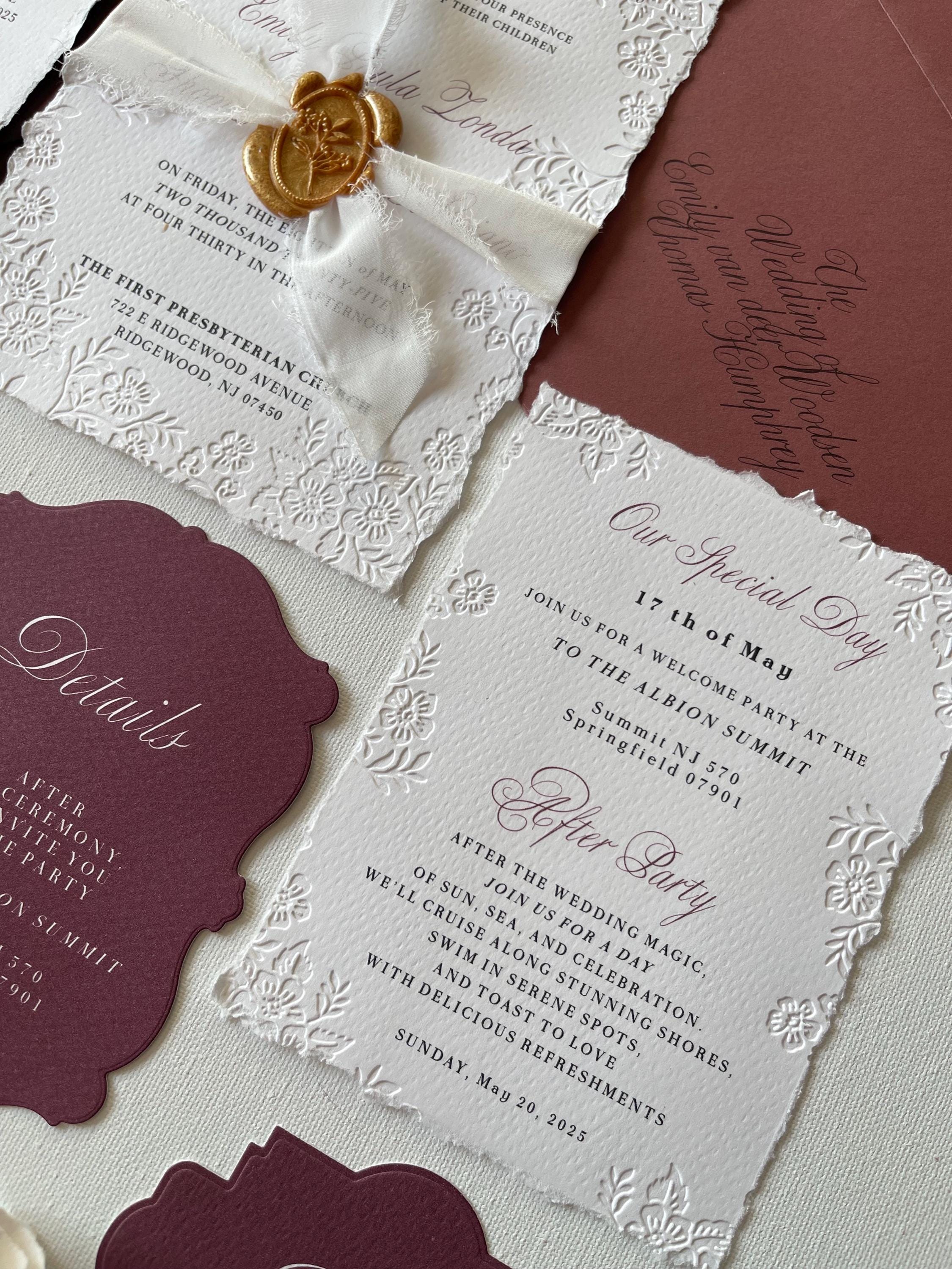 Pressed Wedding Invitation Suite, Handmade Paper Wedding Invitation ...
