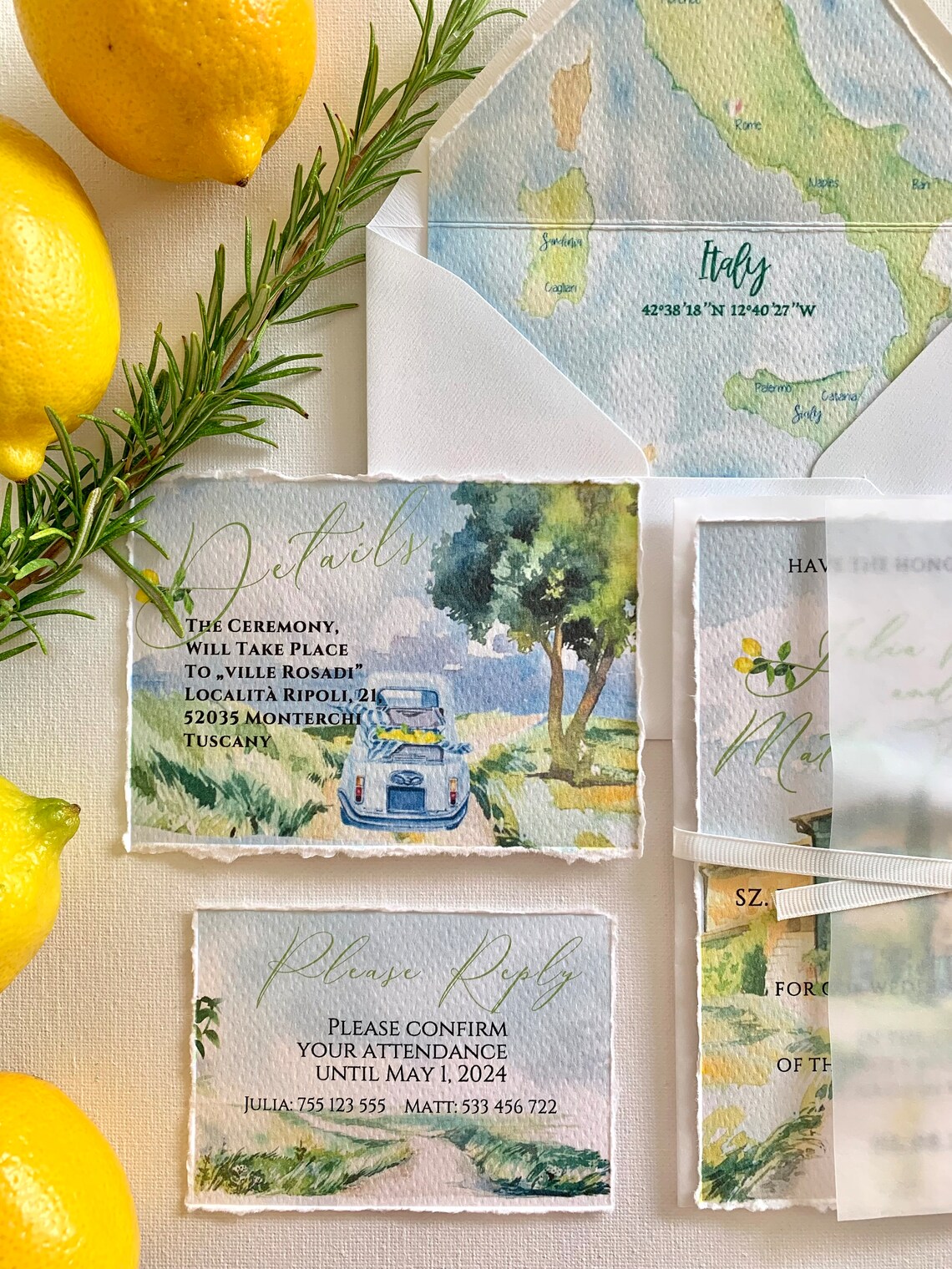 Lemon Wedding Invitation Template, Tuscany Wedding Invitation ...