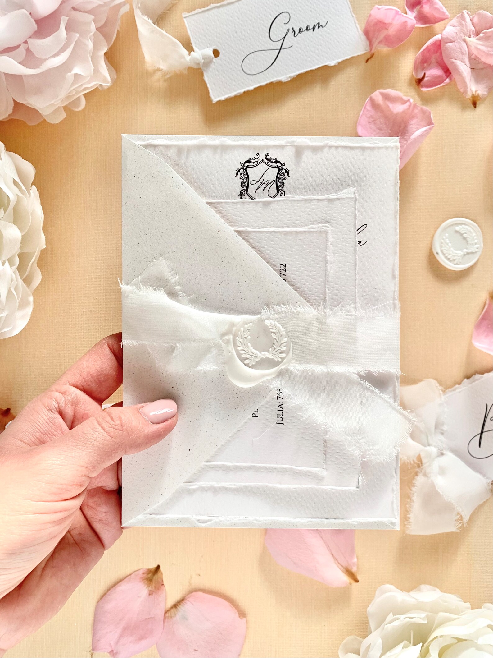 100 X Handmade Wedding Invitation Set, Deckled Edge Paper Invitations ...