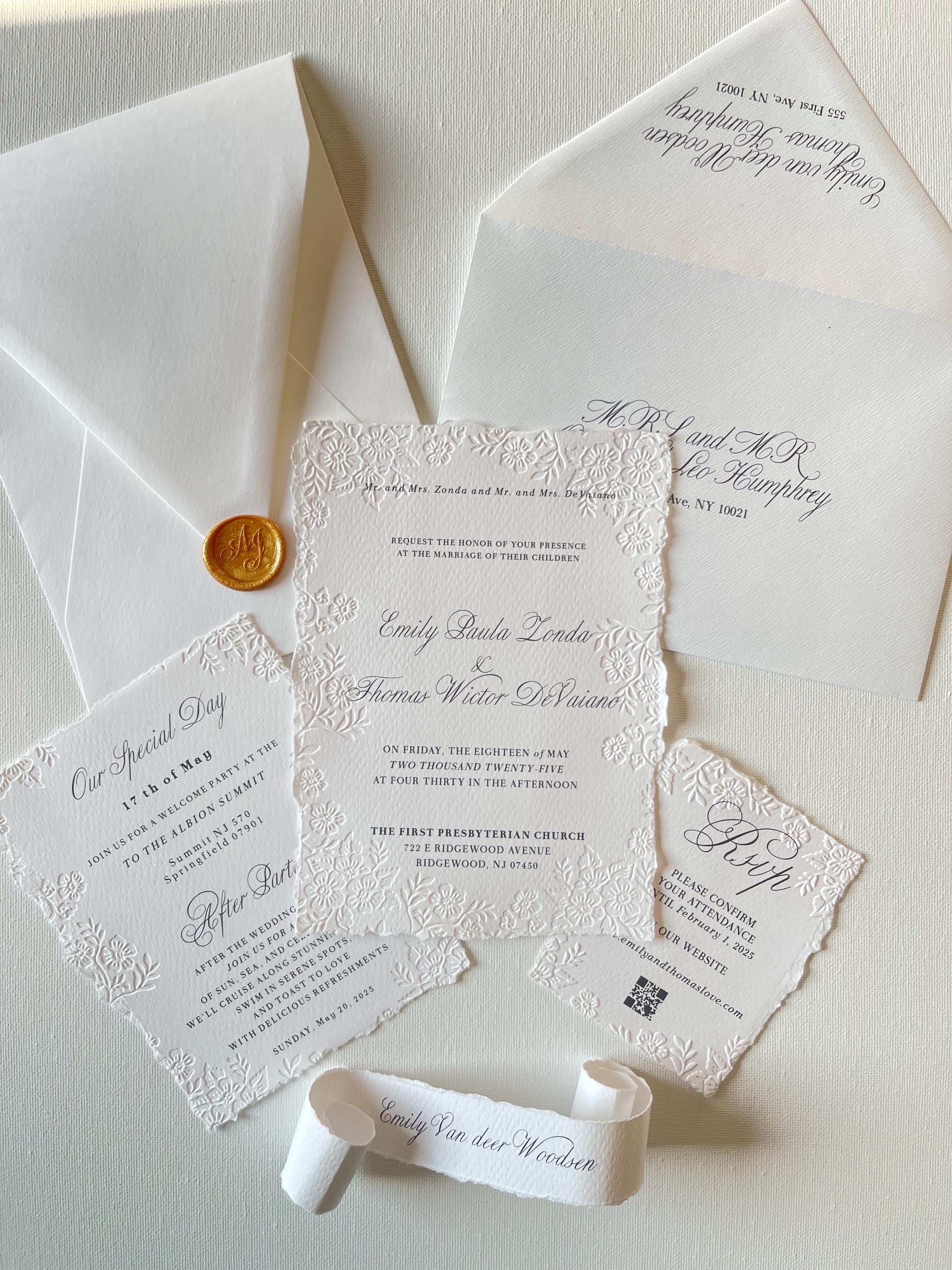 Pressed Wedding Invitation Suite, Handmade Paper Wedding Invitation ...