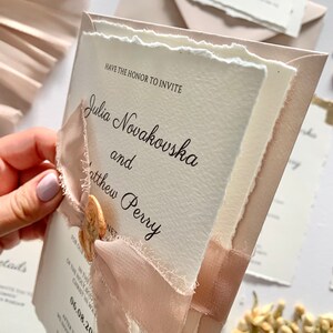 Beige Handmade Wedding Invitation Sets, Deckled Edge Paper Invitations ...