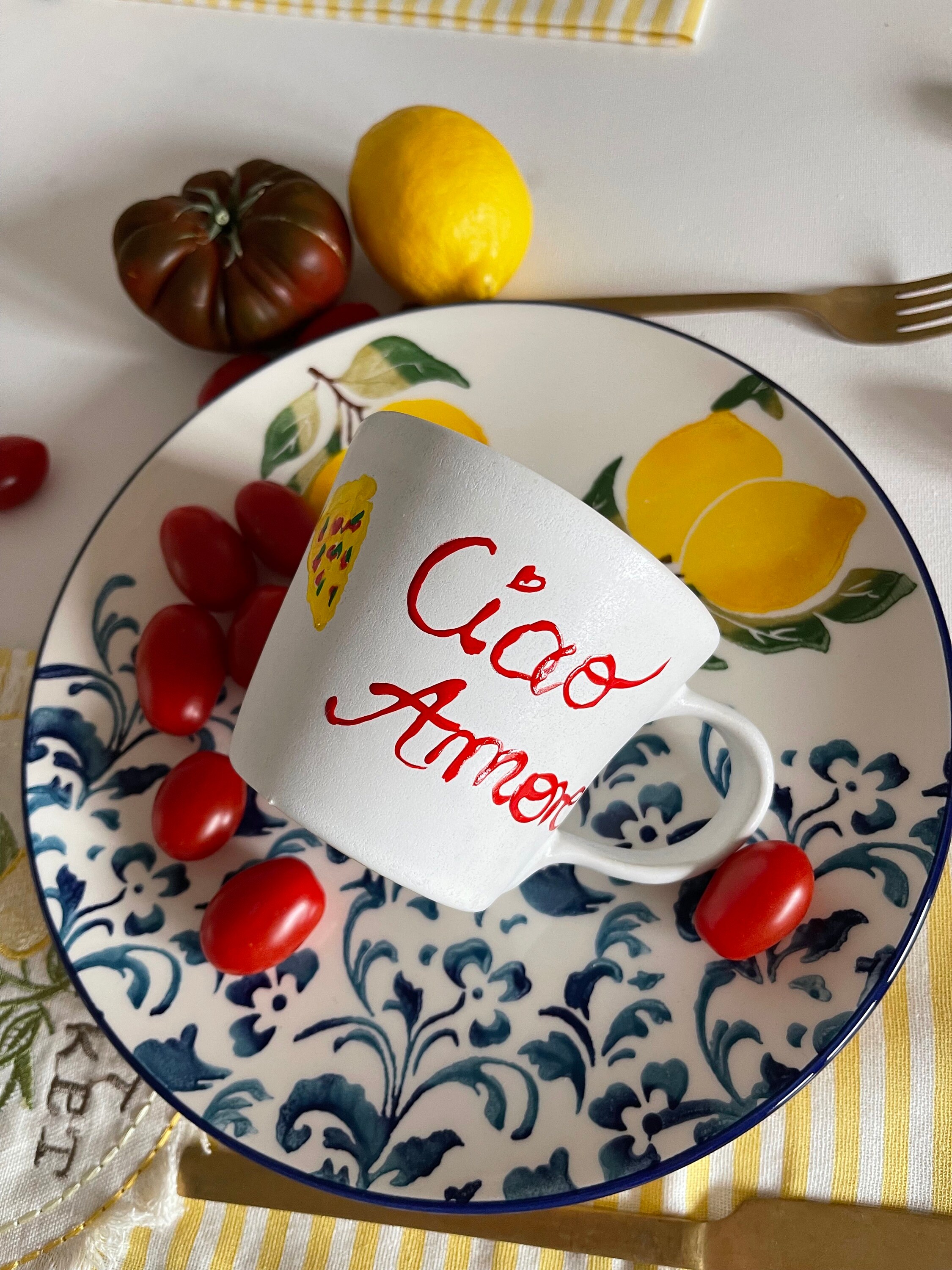 Ceramic Cup Mug Glass Italian Sorrento Glass Handpainted Ciao Amore La ...