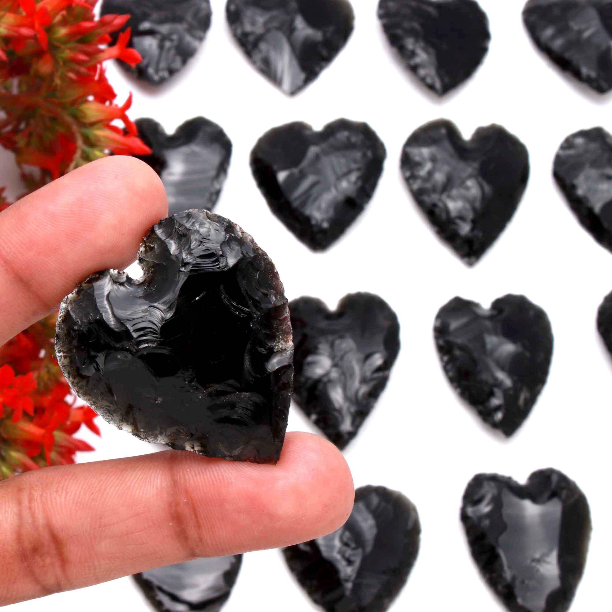 Crystal Healing Stone Black Obsidian Heart Carving Stone | Etsy