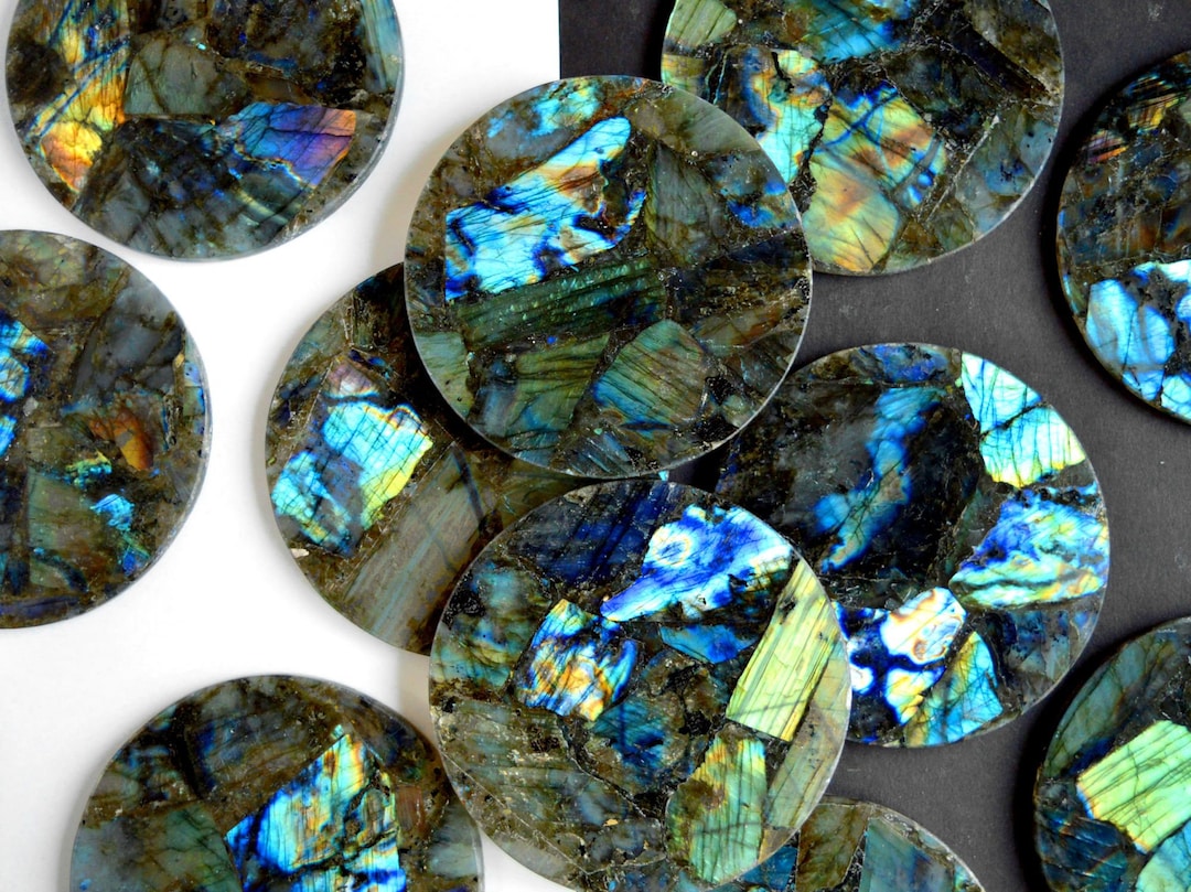 Natural Labradorite Gemstone Round Coaster Epoxy Resin Stone Coasters ...