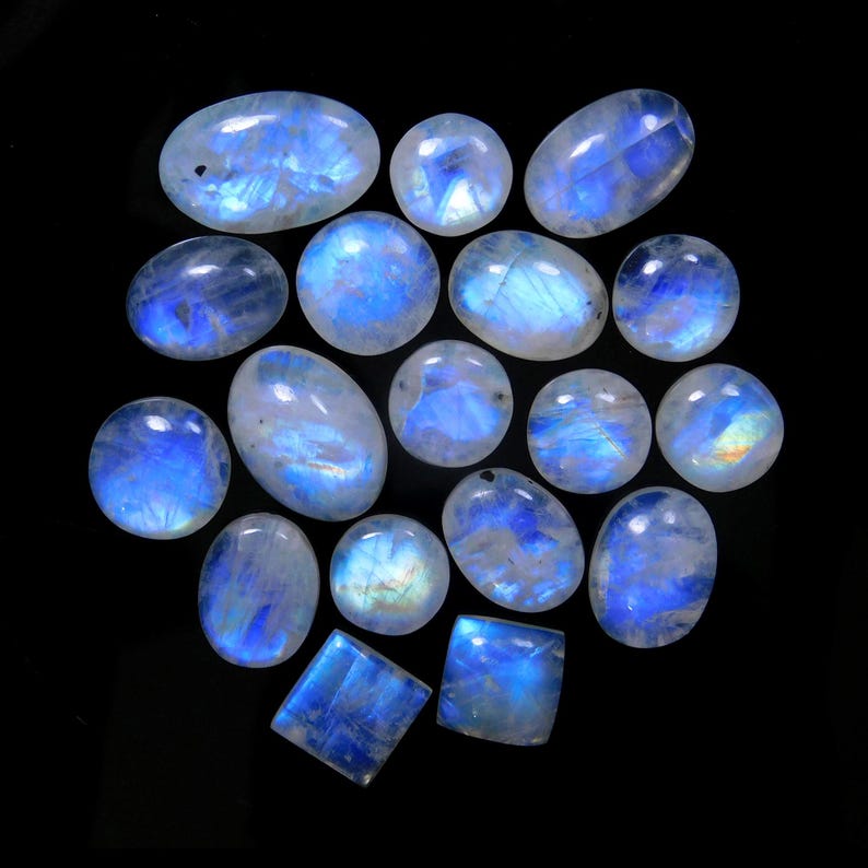 18 Pcs 154 Cts Natural Rainbow Moonstone Gemstone Cabochon Lot 11x11 ...