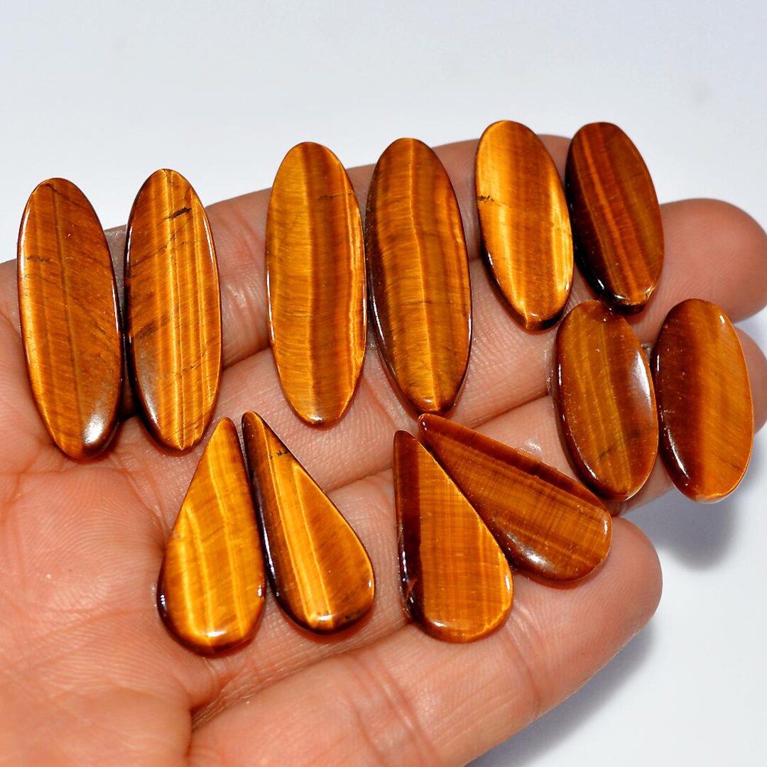 6 Pairs 138 Cts Natural Yellow Tiger Eye Cabochon Gemstone Dangle Drop ...