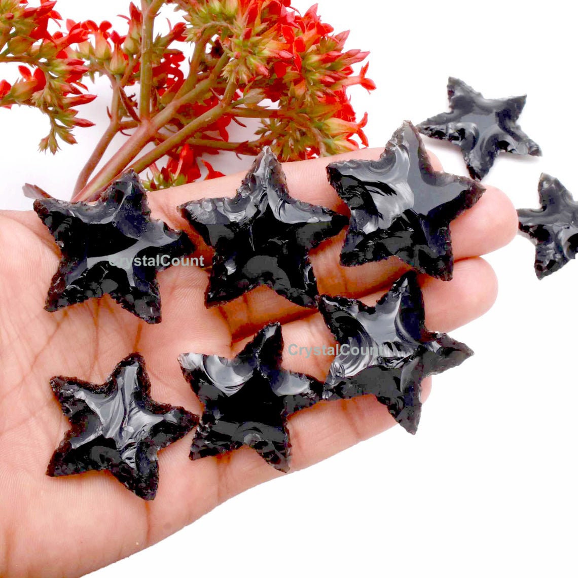 Obsidian Star Crystal Healing Stone Crescent star Shape | Etsy