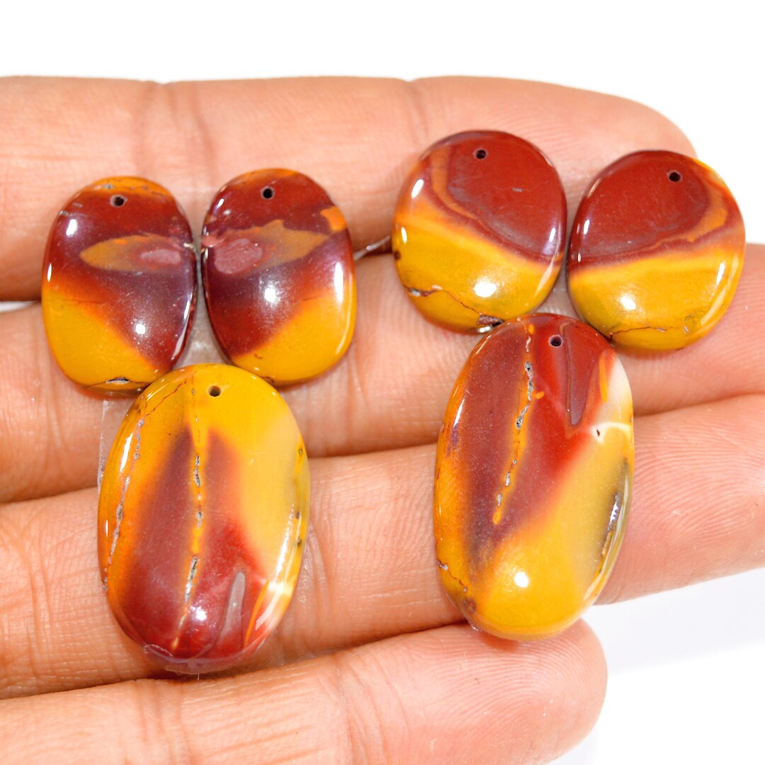 2 Sets 91 Cts Natural Red Mookaite Jasper 3 Pcs Set Front Drill for ...