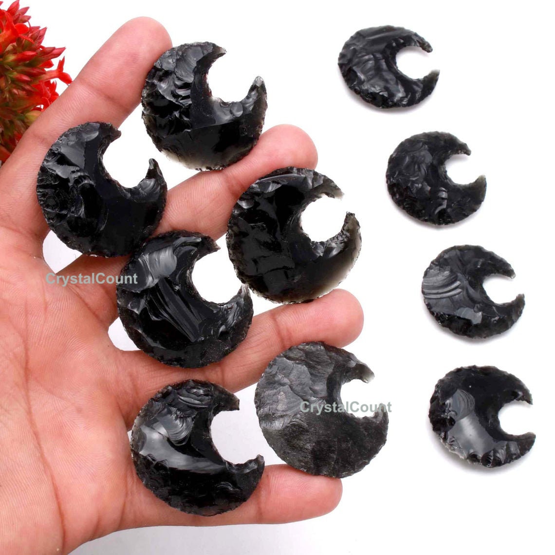 Carving Stone Black Obsidian Moon Crystal Healing Stone Crescent Moon ...