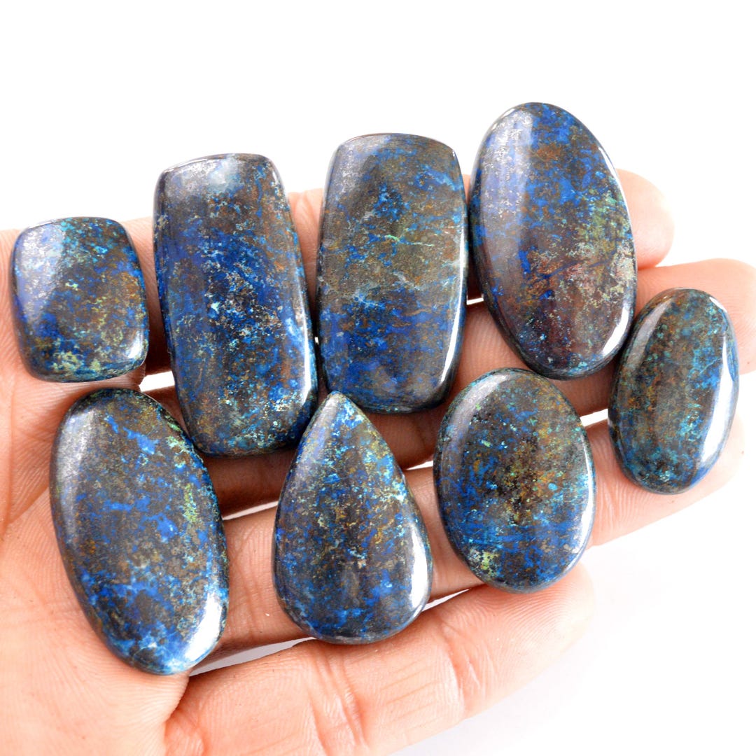8pcs 319ct Natural Azurite Cabochon Back Unpolished Gemstone Lot Wire ...