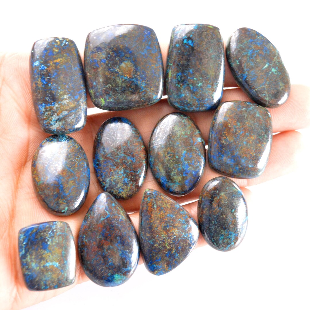 12pcs 422ct Natural Azurite Cabochon Back Unpolished Gemstone Lot Wire ...