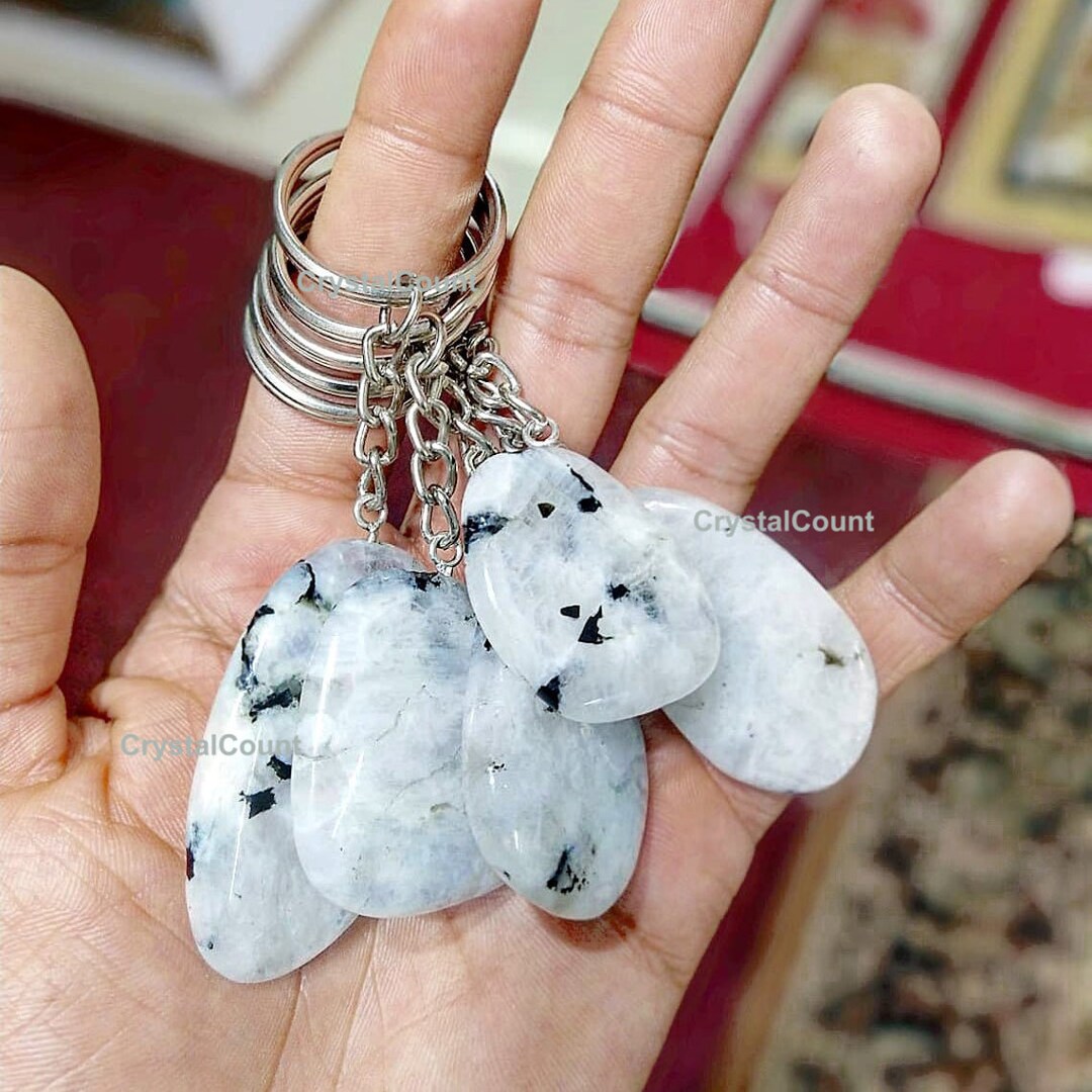 Natural Blue Fire Rainbow Moonstone Key Chain Healing Crystals - Etsy