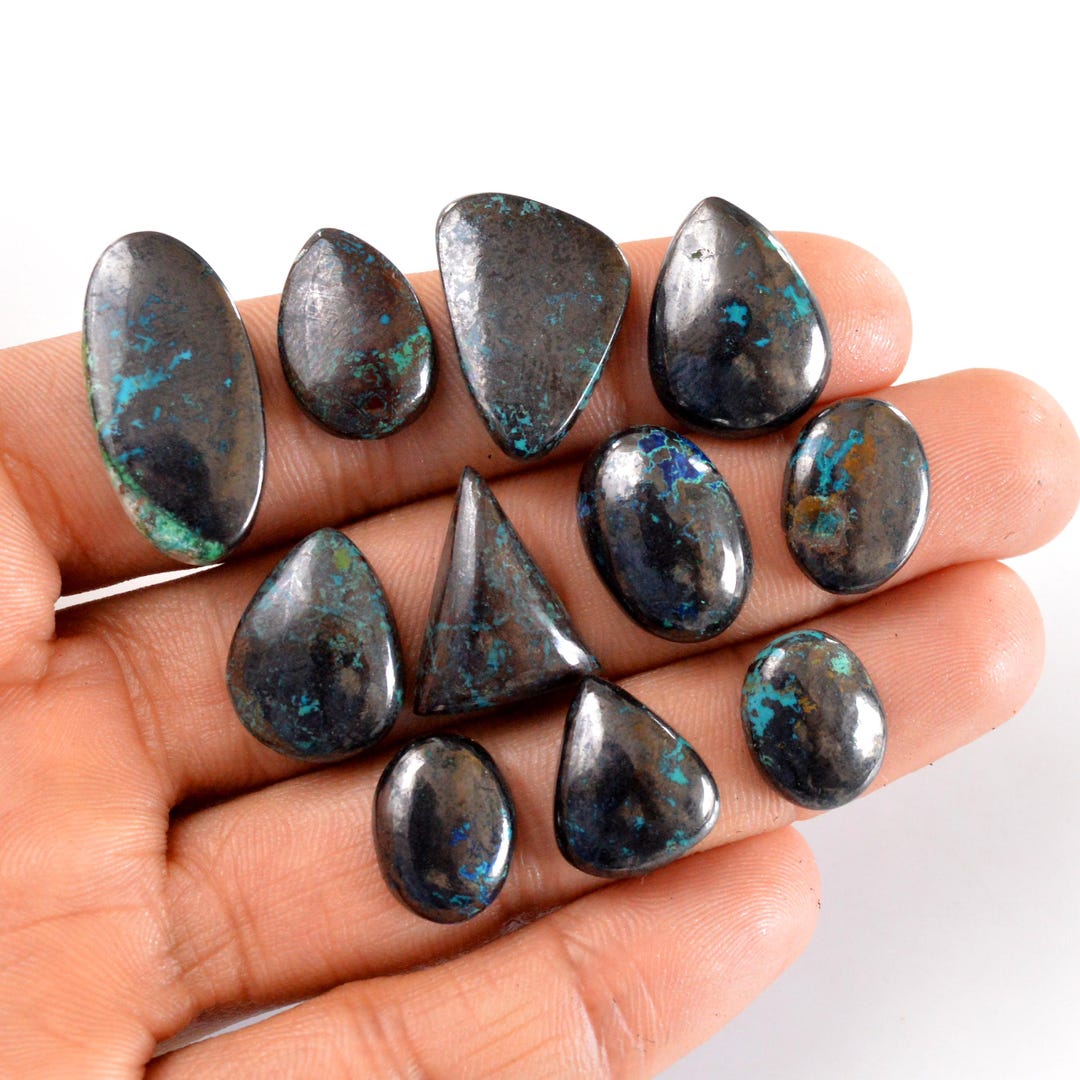 11 Pcs 153 Cts Natural Azurite Cabochon Back Unpolished Gemstone Lot ...