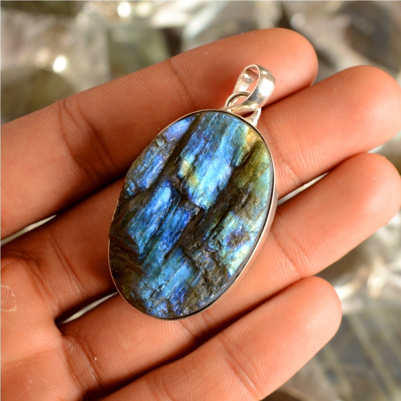 German Silver Labradorite Druzy Pendants Natural Labradorite - Etsy