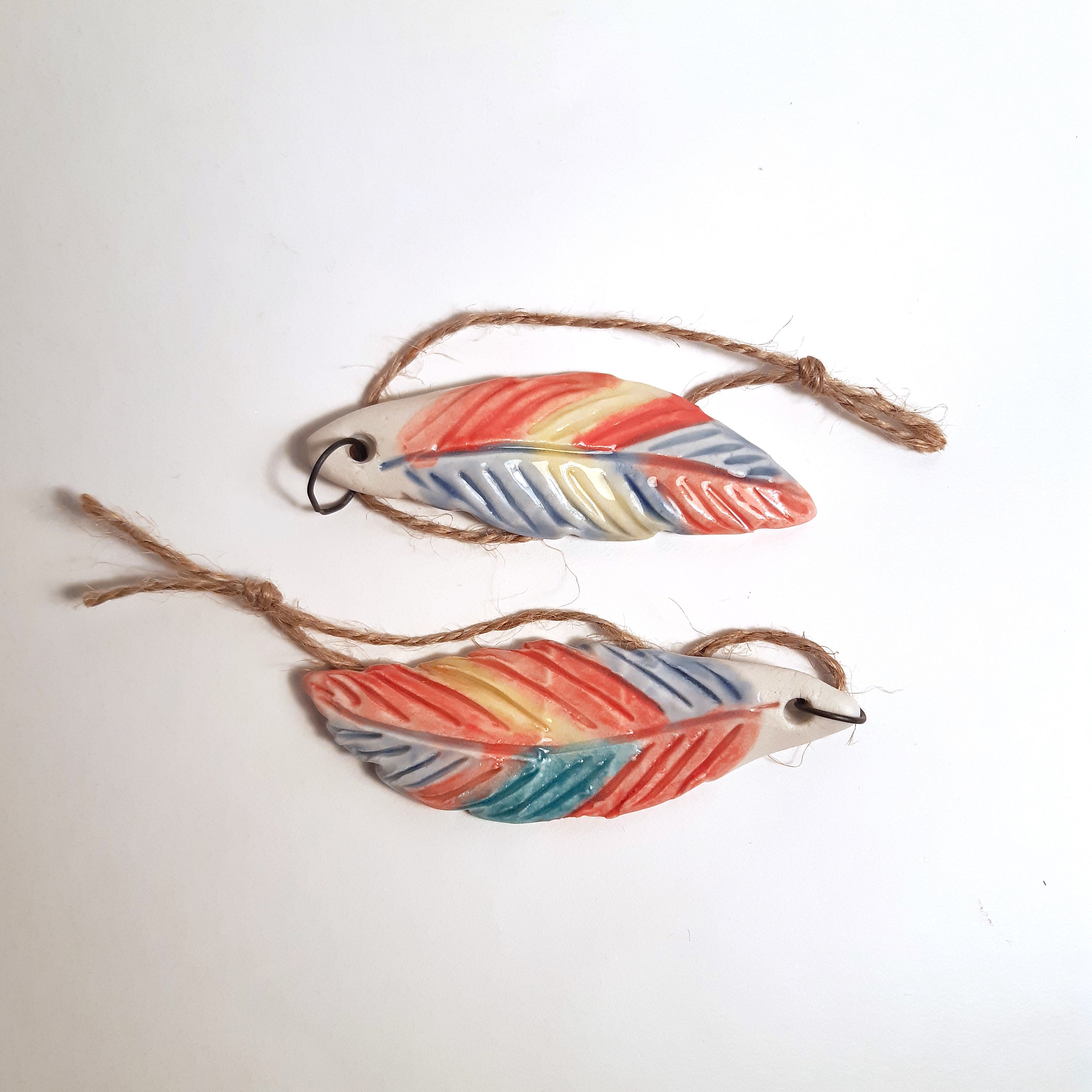Handmade Ceramic Feather Ornaments Multicoloured Pottery - Etsy