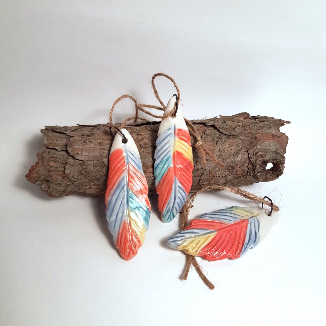 Handmade Ceramic Feather Ornaments Multicoloured Pottery - Etsy