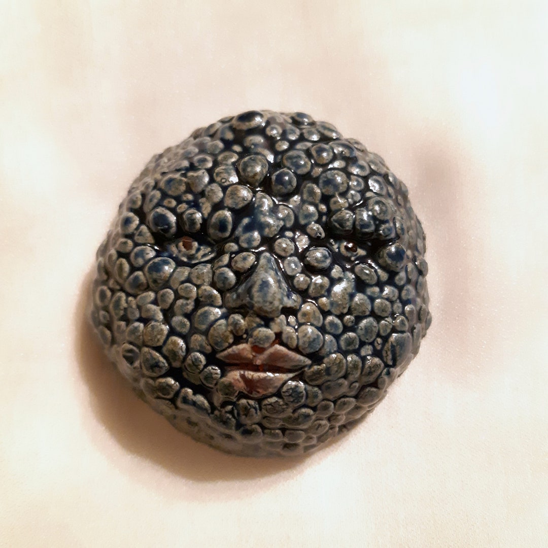 Blue Ceramic Moon Face Wall Decoration - Handmade Pottery Wall Hanging ...