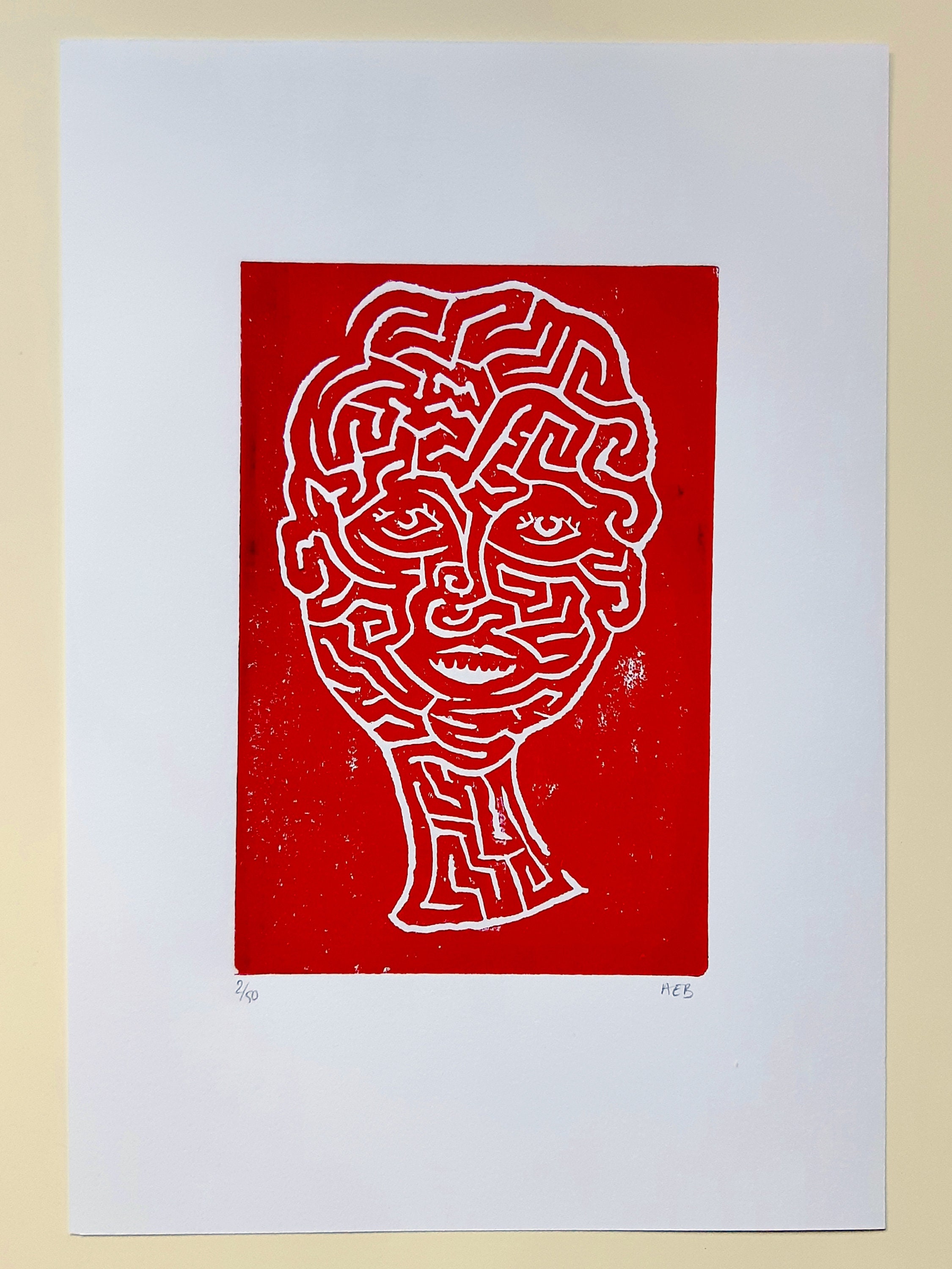 ORIGINAL Maze Portrait Linocut Print Design idea de regalo - Etsy España