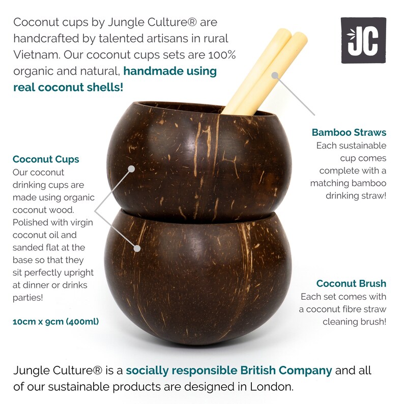 Coconut Shell Cups Smoothie Cup Set With Bamboo Straws - Etsy