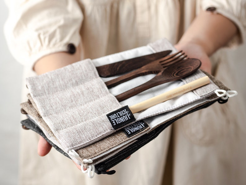 Handmade Ebony Wooden Cutlery Set: Zero Waste Travel Utensils & Straw ...