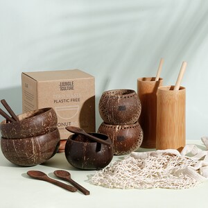 Coconut Shell Cups Smoothie Cup Set With Bamboo Straws Coconut Bowl ...