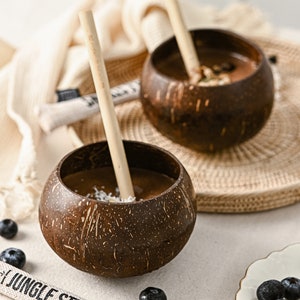 Coconut Shell Cups Smoothie Cup Set With Bamboo Straws Coconut Bowl ...