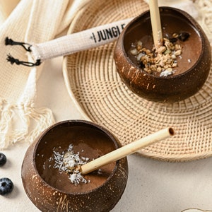 Coconut Shell Cups Smoothie Cup Set With Bamboo Straws Coconut Bowl ...