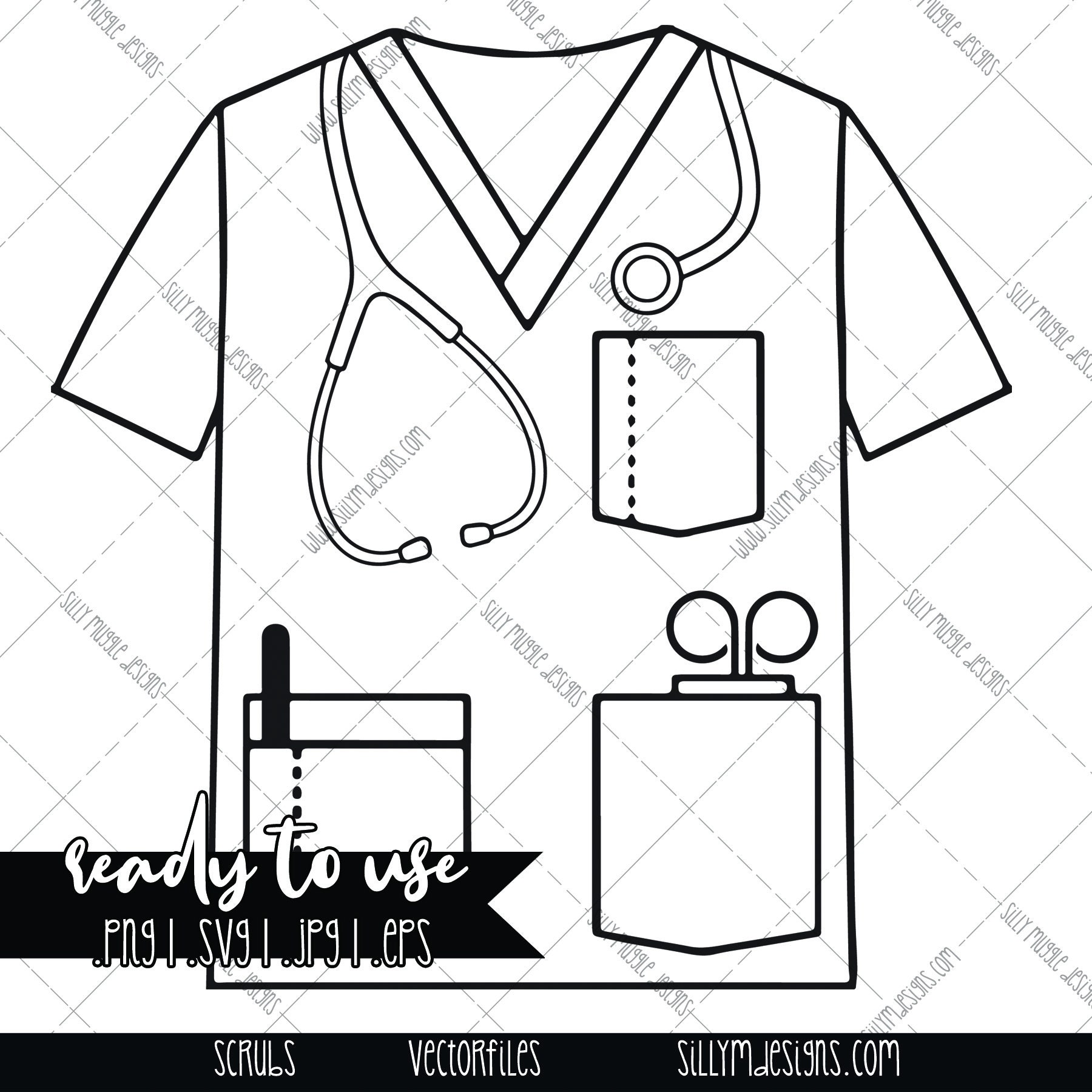 Scrubs for Doctor Nurse Vet SVG JPEG PNG Silhouette | Etsy