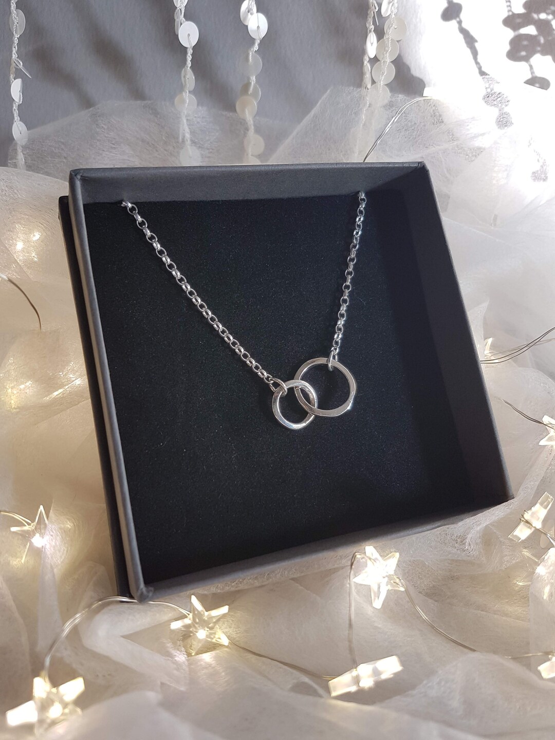 Sterling Silver Interlocking Double Ring Necklace - Etsy