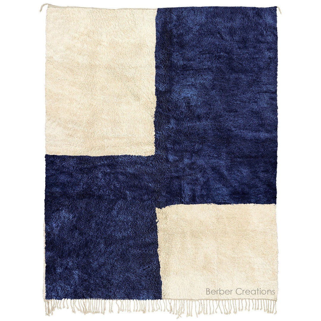 Navy Blue Moroccan Rug, Handwoven Area Rug, Beni Ourain Rug, Beni Mrirt ...