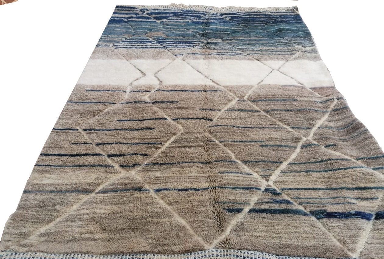 Moroccan rug brown and blue Handmade rug Beni ourain style | Etsy
