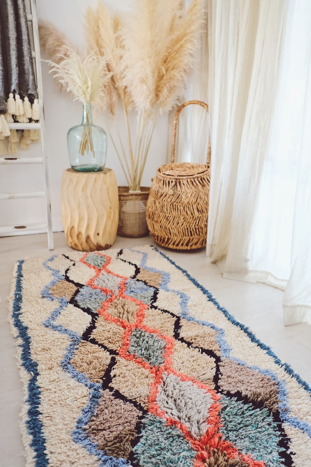 Moroccan Runner, Sky Blue Coral Moroccan Azilal Runner Rug - Etsy