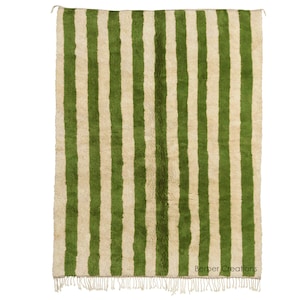 Green Moroccan Striped Beni Mrirt Rug - Handwoven Wool Area Rug - Etsy