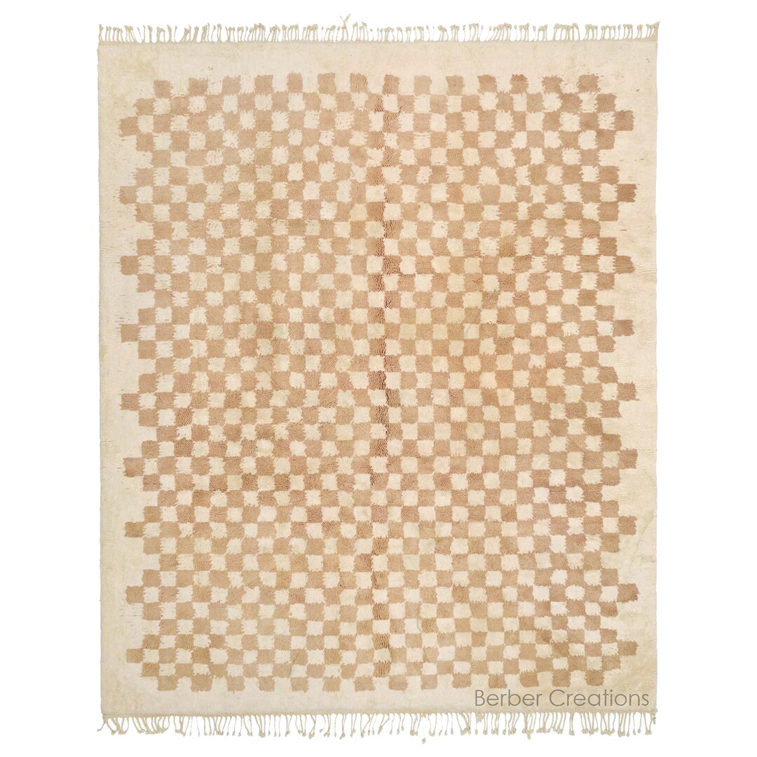 Neutral Moroccan Rug, Checkered Handmade Berber Rug, Beni Ourain Rug ...