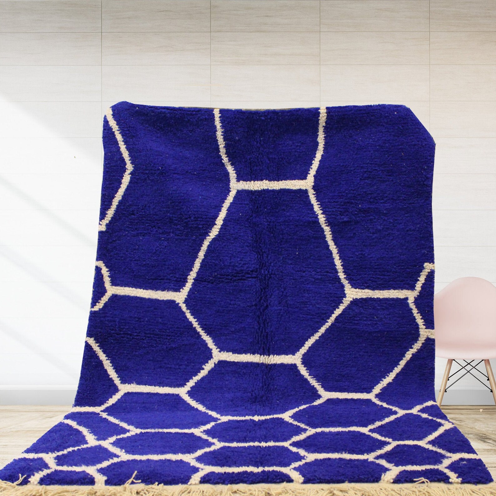 Blue Moroccan Rug Beni Ourain Rug Handwoven 100% Wool Carpet | Etsy