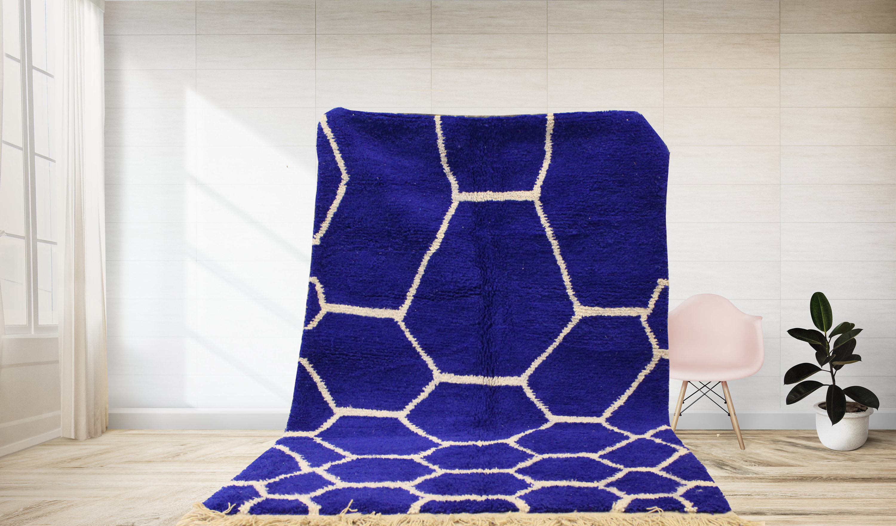 Blue Moroccan Rug Beni Ourain Rug Handwoven 100% Wool Carpet | Etsy