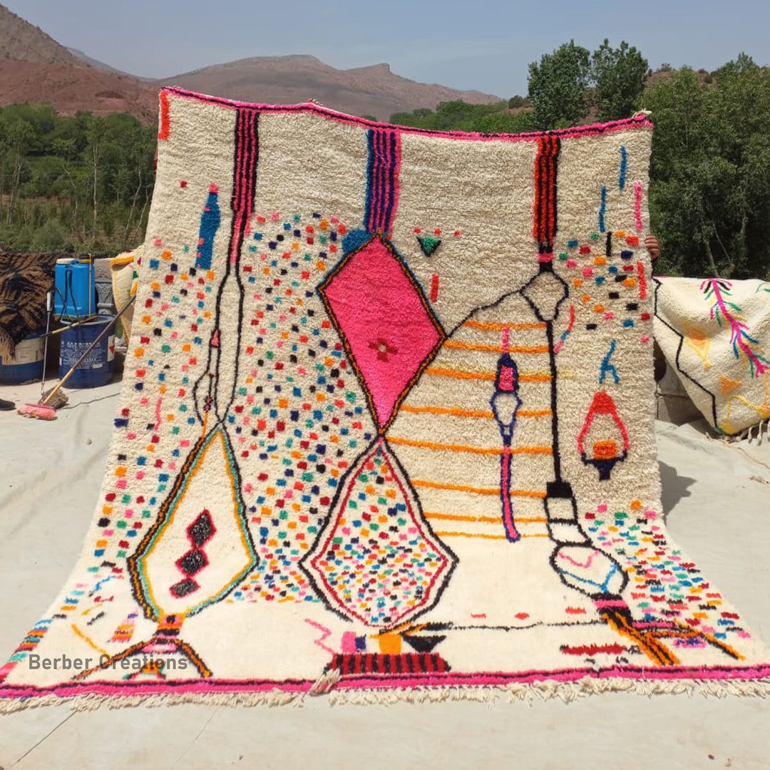 Boho Azilal Rug, Bohemian Wool Rug, Tribal Berber Rug, Boho Area Rug ...