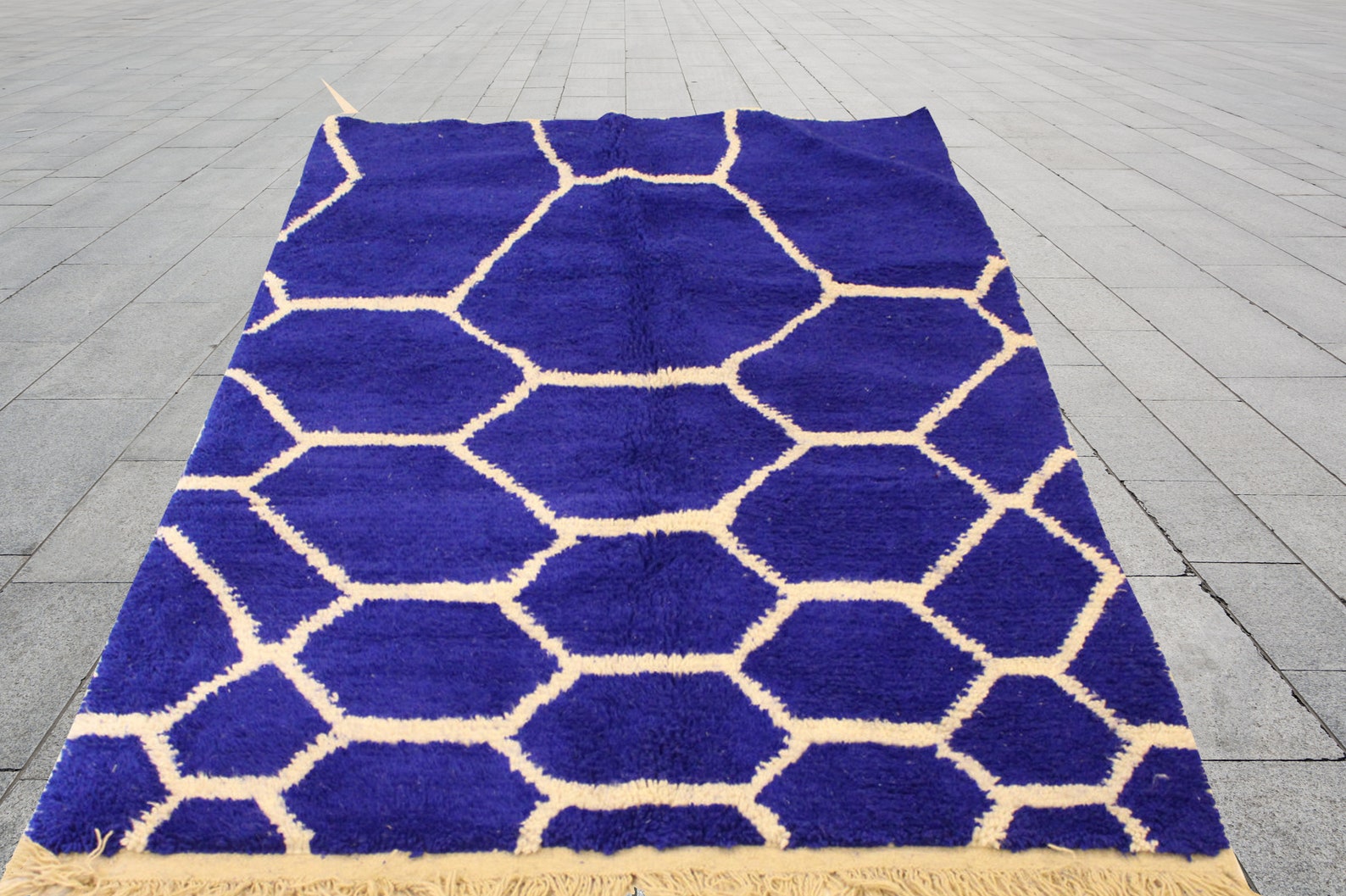 Blue Moroccan Rug Beni Ourain Rug Handwoven 100% Wool Carpet - Etsy