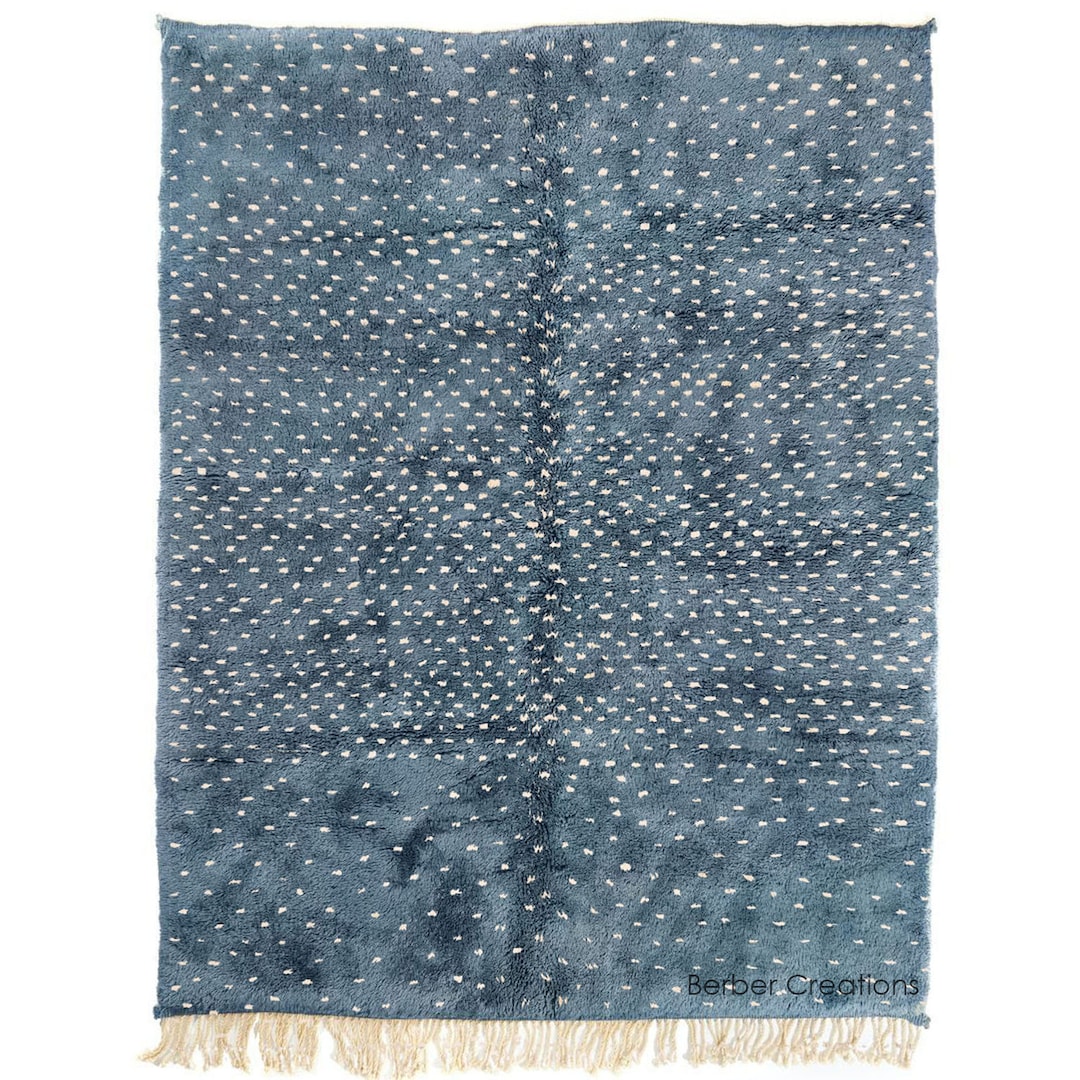 Blue Moroccan Rug, Dots Handwoven Area Rug, Beni Ourain Rug, Beni Mrirt ...