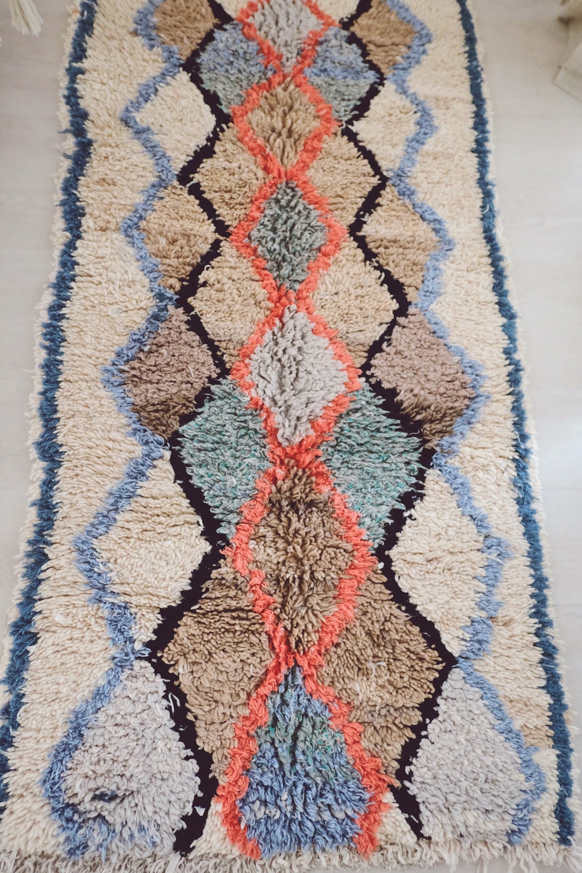 Moroccan Runner, Sky Blue Coral Moroccan Azilal Runner Rug - Etsy