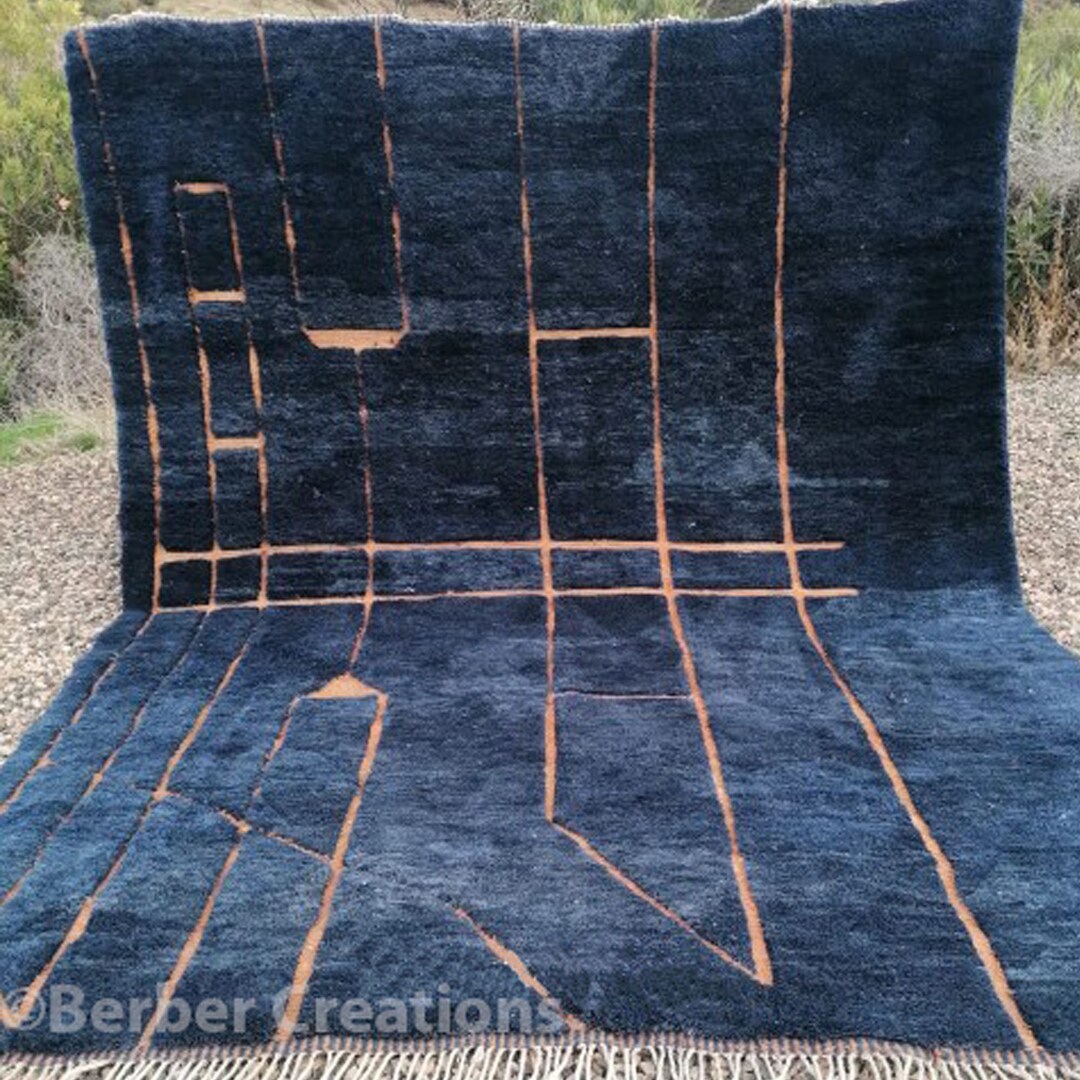 Navy Blue Moroccan Rug 9.8x12.4 Ft, Berber Rug, Beni Mrirt Rug, Atlas ...