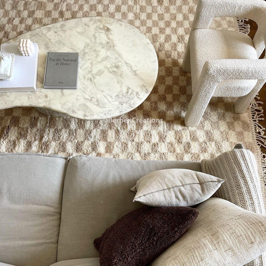 Moroccan Berber Checkered Rug, Taupe and Cream Checkered Rug, Morrocan ...
