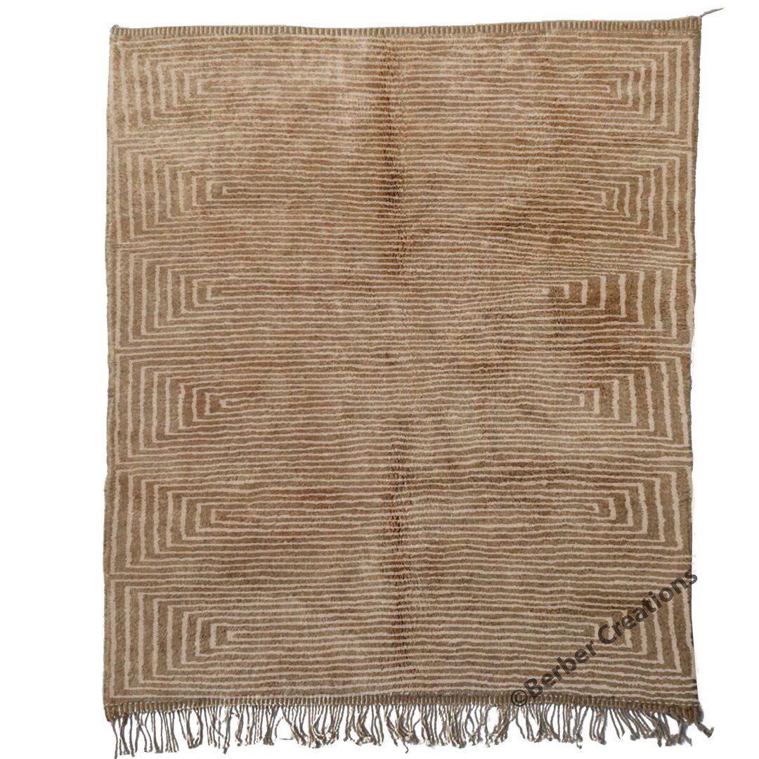 Tan Moroccan Rug, Striped Beni Ourain Rug, Handmade Wool Rug, Soft ...