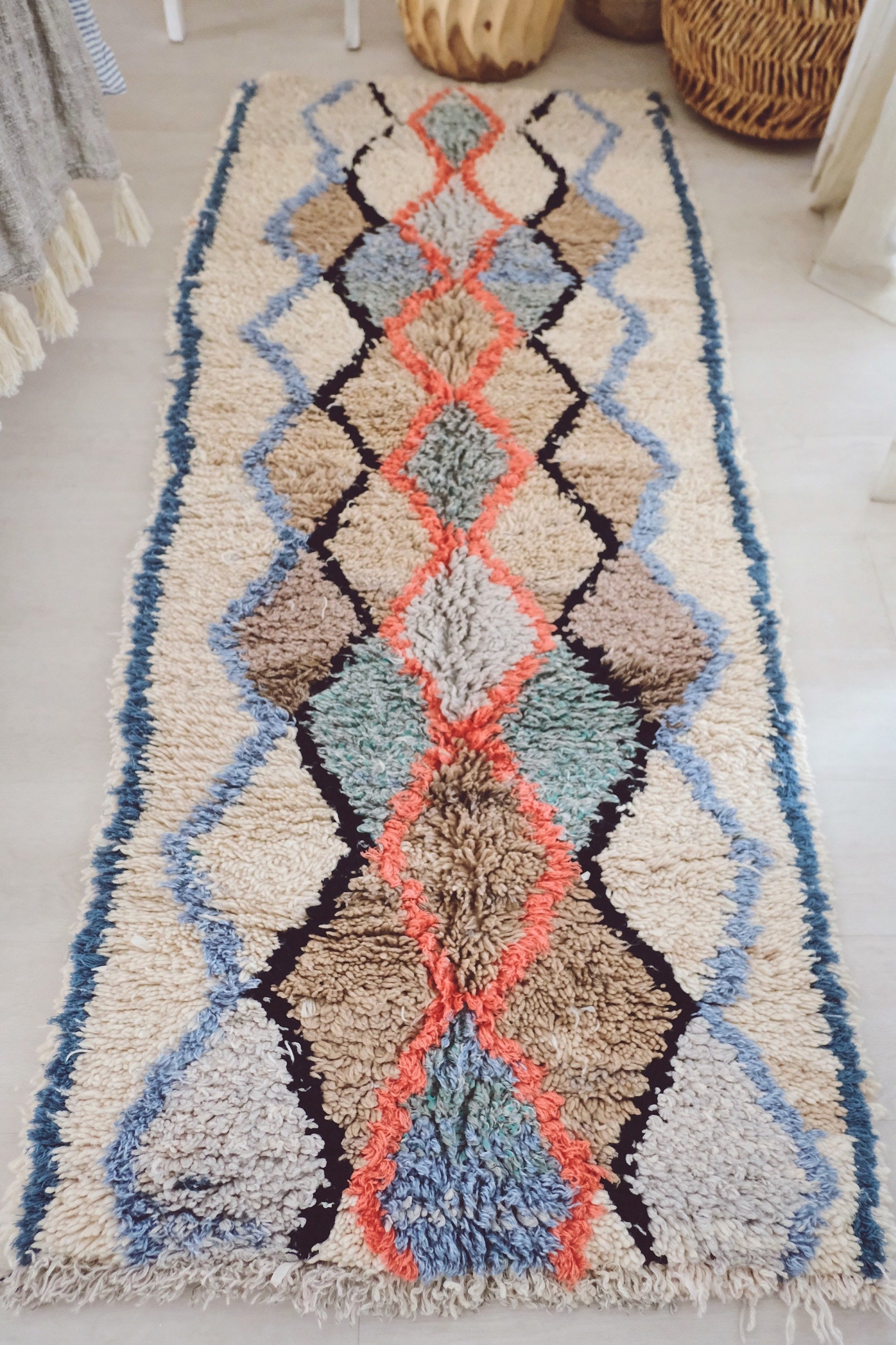Moroccan Runner, Sky Blue Coral Moroccan Azilal Runner Rug - Etsy