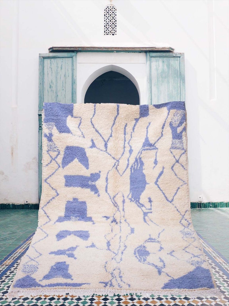 Moroccan Rug Berber Carpet Genuine Wool Rug Light Blue | Etsy