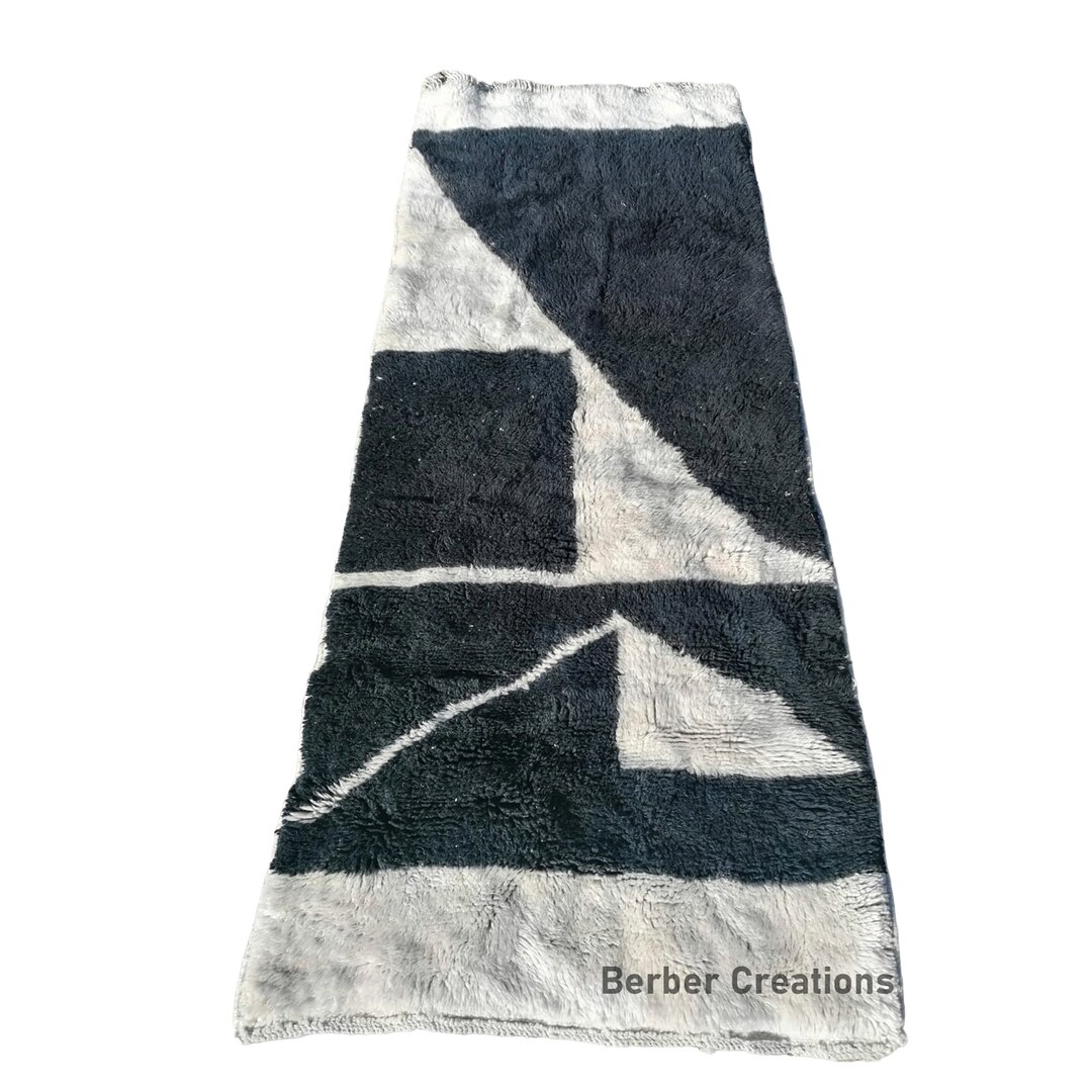 Moroccan Rug Runner Black and White 3x7 Feet, Runner Rug, Beni Mrirt ...