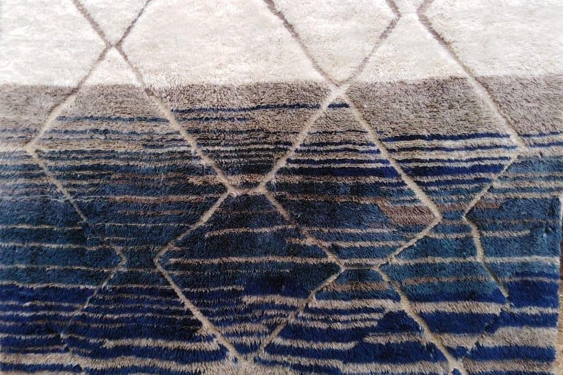 Moroccan rug brown and blue Handmade rug Beni ourain style | Etsy